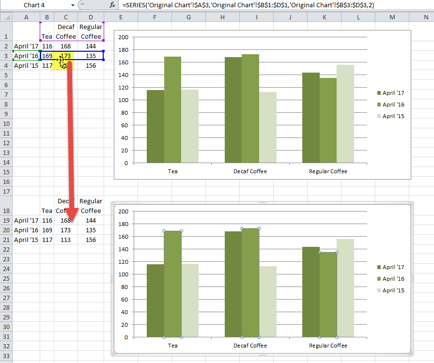 How to Copy A Chart And Change The Data Series Range References Excel 